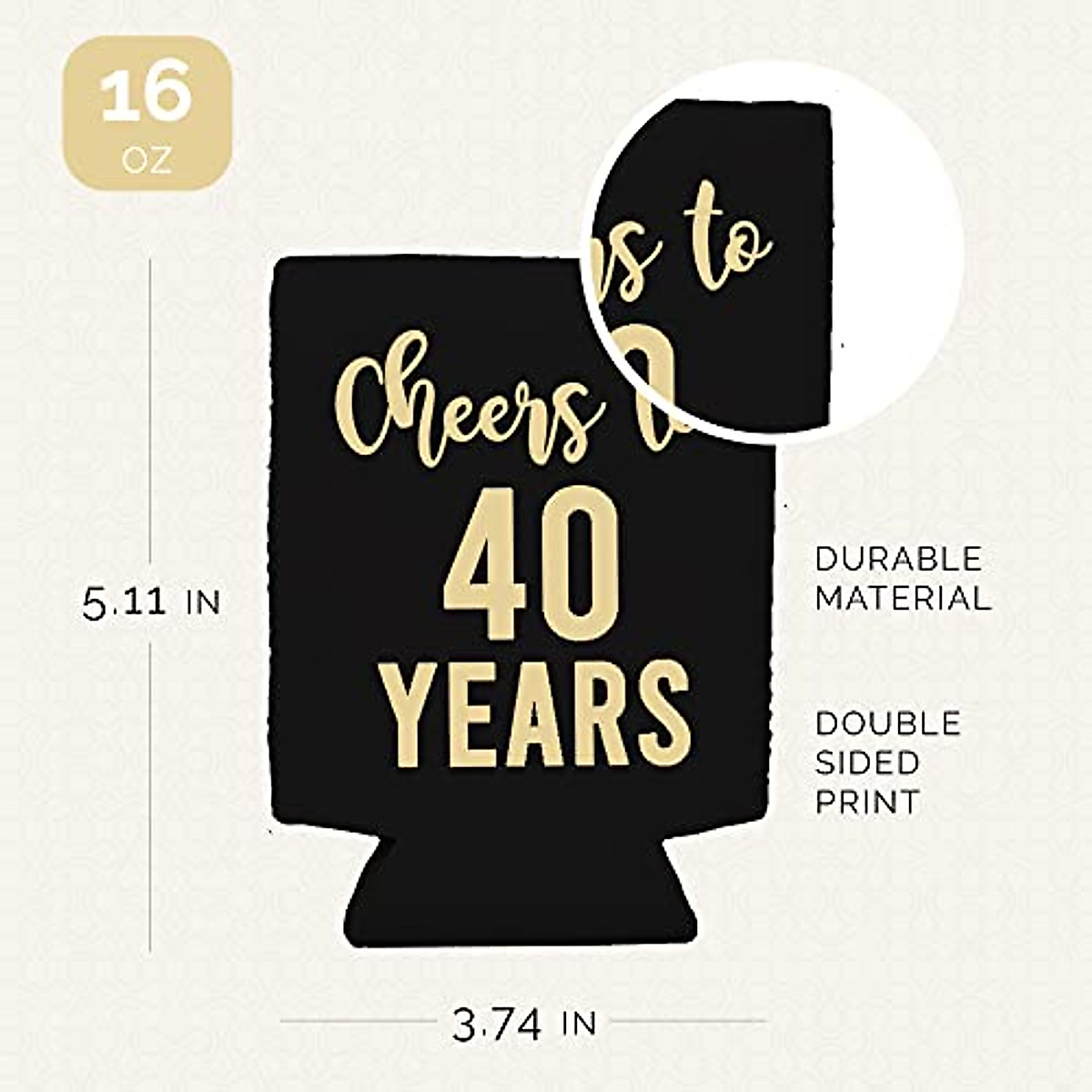 Cheers to 40 Years and 1 Metallic Gold 40 Never Looked So Good Birthday Party Can Coolies, Set of 12, Black and Gold 40th Birthday Cooler, Perfect for Birthday Parties or Birthday Decorations