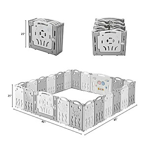 Albott Baby Playpen, Upgraded 22 Panels Foldable Baby Fence with Game Panel and Safety Gate, Adjustable Shape, Portable Baby Play Yards for Children Toddlers Indoors or Outdoors (Grey+White, 22 Panel)