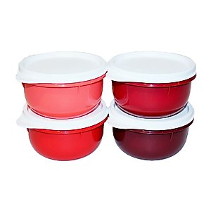 Tupperware (4) Little Lil' Ideal Bowls 8 Ounce Snack Cups Shades of Red