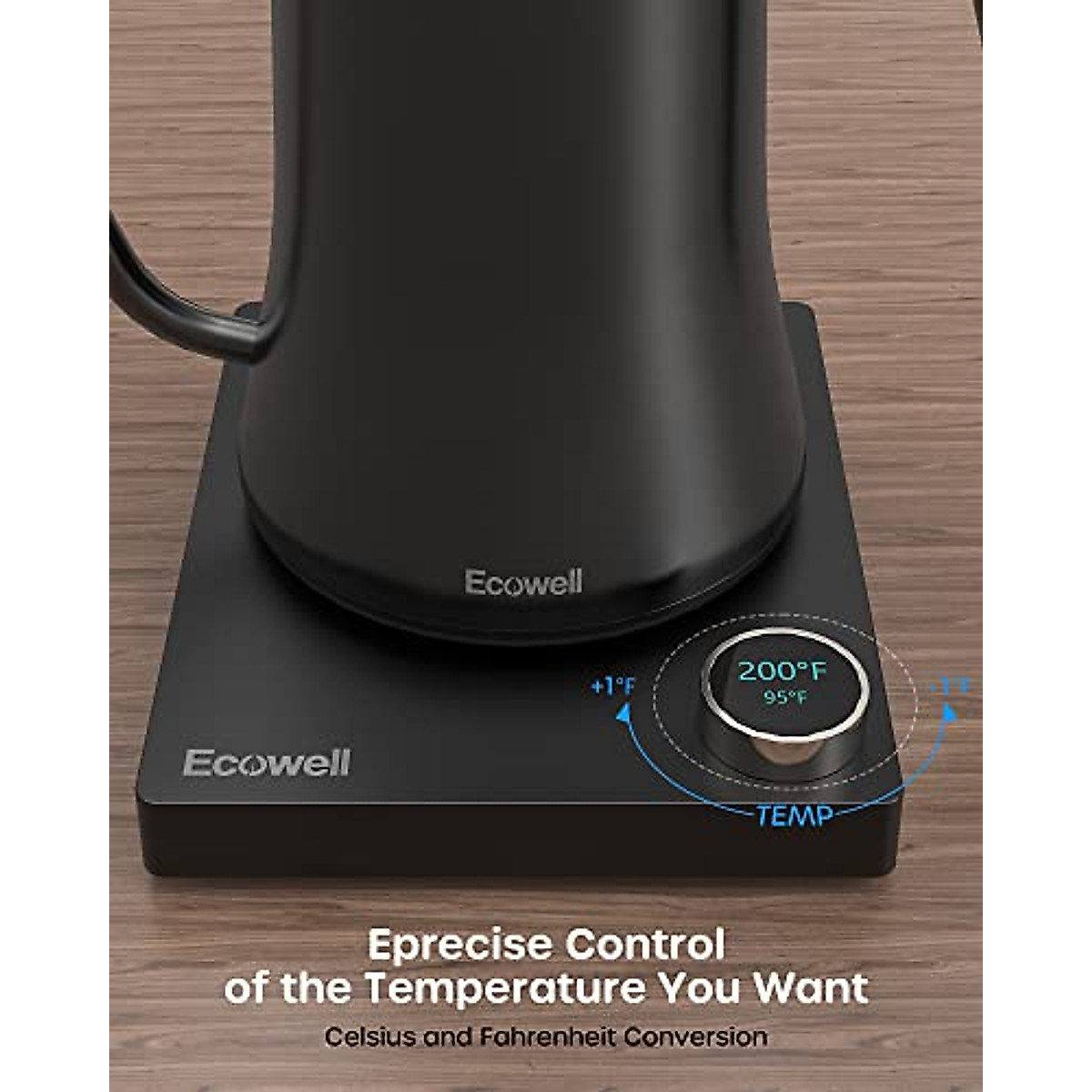 ECOWELL Electric Gooseneck Kettle, Ultra Fast Boiling Kettle 100% Stainless Steel for Pour-over Coffee & Tea, Leak-Proof Design, Auto Shutoff Anti-dry Protection, 1200W-0.8L, Matte Black, WMTS01