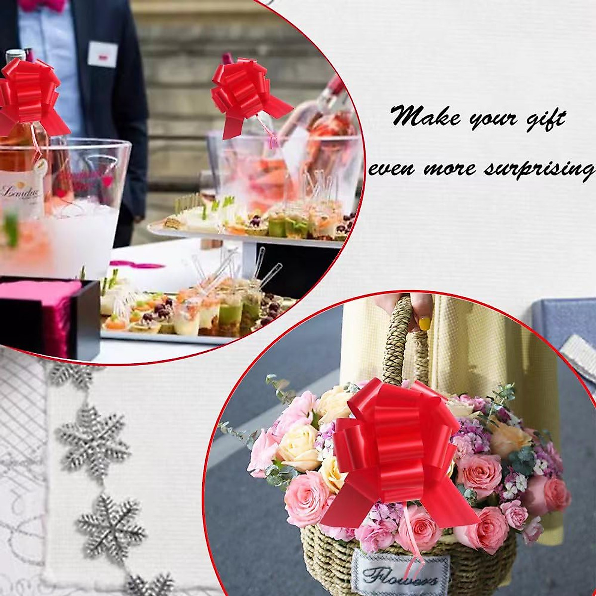 WDHHNP 6 PCS Pull Bows,6 inches Bow for Gift Wrapping, Gift Baskets, Christmas, Wedding, and Party Deco (red)