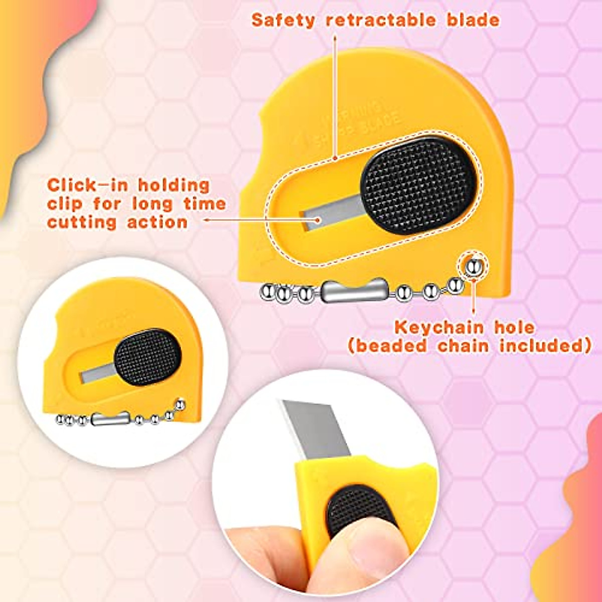 30 Pieces Mini Portable Box Cutter with Keychain Auto Retractable Pocket Utility Letter Opener Small Office Safety Art Cutter for Opening Packages Paper Cutting DIY Crafts, 3 Colors