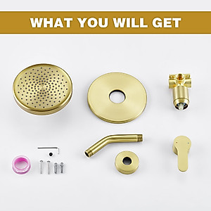 Tohlar Gold Shower Faucet, Single-Handle Shower Faucet Set with 6 Inch Rainfall Shower Head and Handle Set Modern Shower Trim Kit with Shower Valve Bath Shower Faucet Kit, Brushed Gold