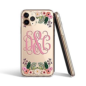 Case Charming Monogram Case for iPhone 14 Pro Max 13 mini 12 11 Xr Xs X 10s 10r 10 8 Plus 7 Se Personalized Custom Initials Clear Transparent See Through Rubber Cover