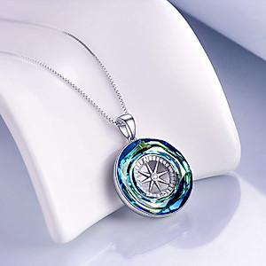 AOBOCO Graduation Gifts for Women, 925 Sterling Silver Compass Pendant Necklace with Color-changed Crystal from Austria, College Graduation Gift for Her Women
