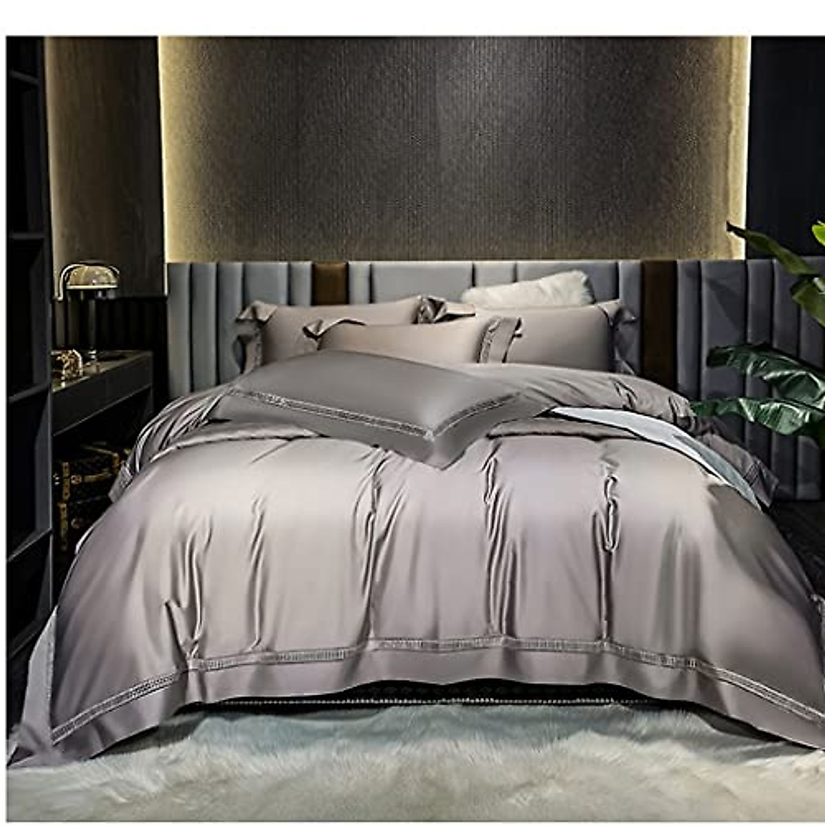 UpcoT Long Staple Cotton Hollowed Out Four-Piece Set Cotton Sateen Sheet Bed Cover Wide Brim Series (Color : Argento, Size : 200 * 230cm)