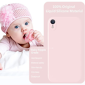 Vooii Compatible with iPhone XR Case, Upgraded Liquid Silicone with [Square Edges] [Camera Protection] [Soft Anti-Scratch Microfiber Lining] Phone Case for iPhone 10 XR 6.1 inch - Chalk Pink