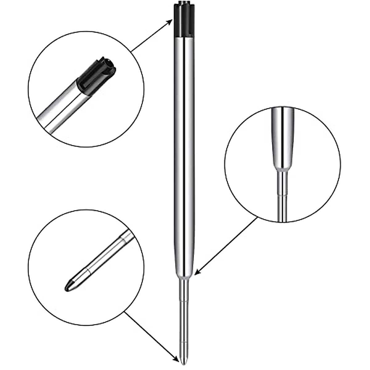 MengRan 3.9'' Parker Compatible Ballpoint Pen Refills, Medium Point, Metal G2 Pen Refill, Black Ink Pen Refills,Pack of (20)