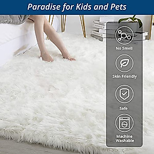 HOMBYS 8x10 Oversized Faux Fur Area Rug for Living Room Bedroom, Super Soft & Fluffy White Faux Sheepskin Play Carpet for Kids Children, Luxury Plush Furry Décor Shaggy Feet Mat for Bedside