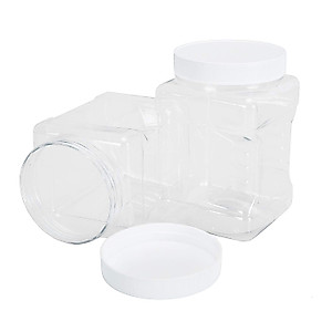 Lawei 6 Pack Square Plastic Jars with Lids, 30 Oz Clear Rectangular 4-Cup Containers with Easy Grip Handles, Wide Mouth Plastic Canisters for Dry Food, Cookies, Peanut Butter, Honey and Jam Storage