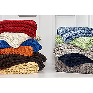 Longhui bedding Cream Knitted Throw Blanket for Couch, Soft, Cozy Machine Washable 100% Cotton Sofa Knit Blankets, Heavy 3.0lb Weight, 50 x 63 Inches, Beige Color