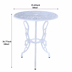 C/G 3 Piece Bistro Set,Outdoor Patio Set,Anti-Rust Cast Aluminum Bistro Table Set for Park Yard Front Porch Furniture(White)
