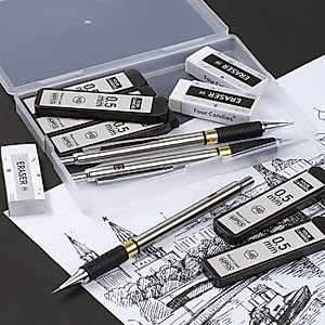 Four Candies Metal Mechanical Pencil Set - 3PCS 0.5mm Art Mechanical Pencils & 360PCS HB Lead Refills & 3PCS Erasers & 9PCS Eraser Refills, Drawing Mechanical Pencils for Writing, Sketching -With Case