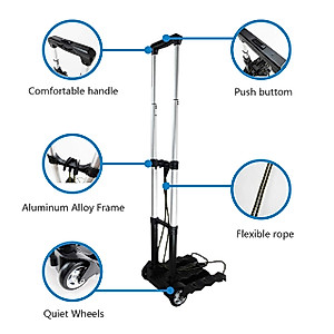 RMS Folding Luggage Cart - Lightweight Aluminum Collapsible and Portable Fold Up Dolly for Travel, Moving and Office Use (Black)