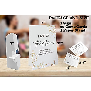 Golden Theme Favorite Family Traditions Baby Shower Games Set(1 Sign and 20 Cards), Games for Baby Shower, Wedding Shower, Bridal Shower, Game Night, Gender Reveal Party, Family Day Decorations 20
