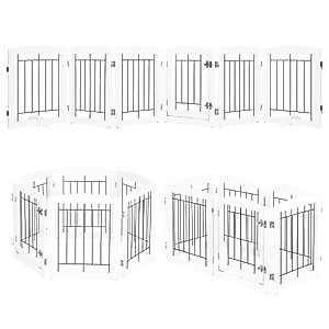 Spirich Extra Wide Dog Gates with Walk Through Door, Wooden Freestanding Pet Gate for Dog, Dog Gate for The House, Doorway, Stairs, 120" Wide Pet Puppy Safety Fence with 6 Panels (White)