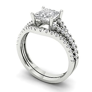 3.36 ct Princess Cut Clear Simulated Diamond 14k White Gold Solitaire W/Accents Wedding Engagement Promise Ring size 4.75