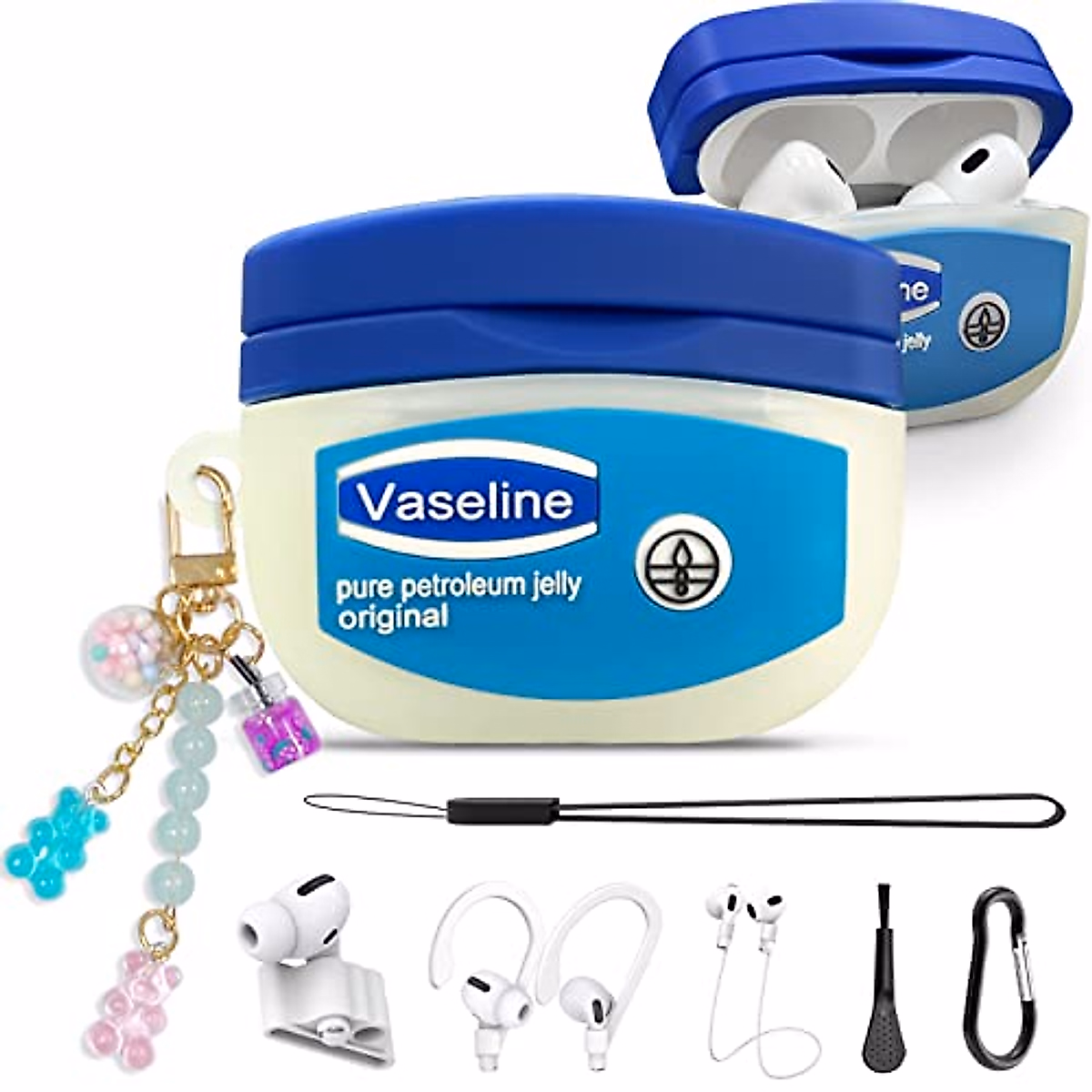 Case for AirPods Pro 2 Case 2022,8 in 1 Cartoon Funny AirPods Pro 2nd Generation Case with Cute Kawaii bear Lucky Ball Keychain Silicone Protective Cover for Apple AirPod Pro 2 Case Women Boys-Vaselin