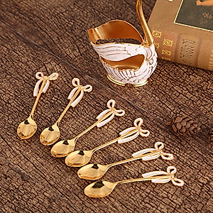 Metal Spoon Set Includes Swan Base Holder And 6 Spoons, Coffee Dessert Flatware Dinnerware Set With Organizer (Gold)