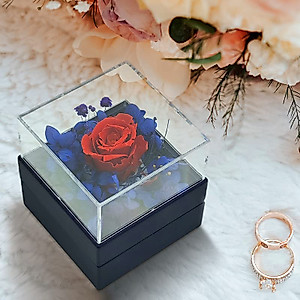 YAGELI Preserved Flower Ring Box for Wedding Ceremony - Acrylic Square Jewelry Box Double Ring Display Case Holder for Valentine's Day, Mother's Day, Gift for Her