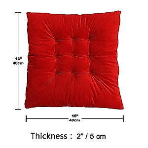 Civkor Chair Pads Chair Cushions Red with Long Ties for Dining Chairs, Kitchen Chairs, 16x16 Inches, Set of 6 Polyester Seat Cushions