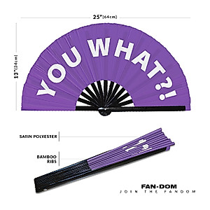 You What?! hand fan foldable bamboo circuit hand fan funny gag slang words expressions statement gifts Festival accessories Rave handheld Circuit event fan Clack fans (Purple)
