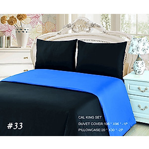 Tache 3 Piece 100% Cotton Reversible Solid Deep Blue and Black Duvet Cover Set, California King