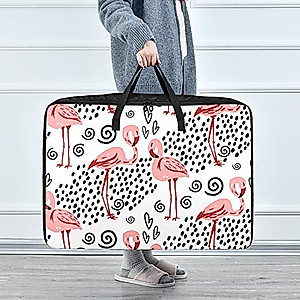MCHIVER Quilt Storage Bag Clothing Organizer - Flamingo Pattern Under Bed Storage Bins Bedroom Storage Clear Window & Carry Handles Great for Under Bed Storage