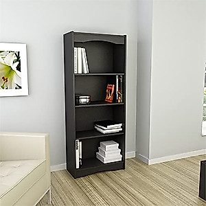 Home Square Tall 4 Shelf Wood Bookcase Set in Midnight Black (Set of 2)