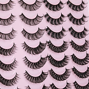 Ruairie False Eyelashes Natural Look Fluffy Wispy False Lashes Pack 20 Pairs 4 Styles Natural Lashes Russian Strip Lashes D Curl Cat Eye Fake Eyelashes Bulk