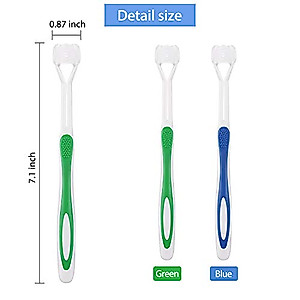 2 Pieces 3 Sided Autism Toothbrush Three Bristle Travel Toothbrush for Complete Teeth and Gum-Care, Great Angle Bristles Clean Each Tooth, Soft/Gentle (Green, Blue)