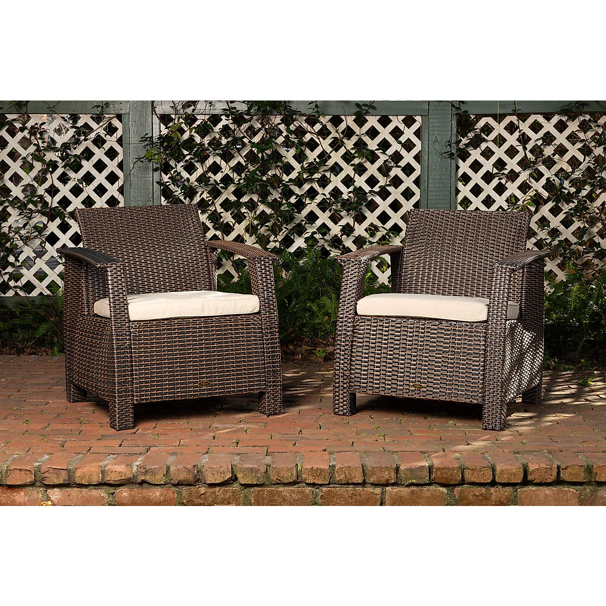 Patio Sense 62775 Bondi Deluxe Armchair All Weather Lightweight & Durable Outdoor Seating Wicker Low Maintenance Khaki Cushion Included - Mocha