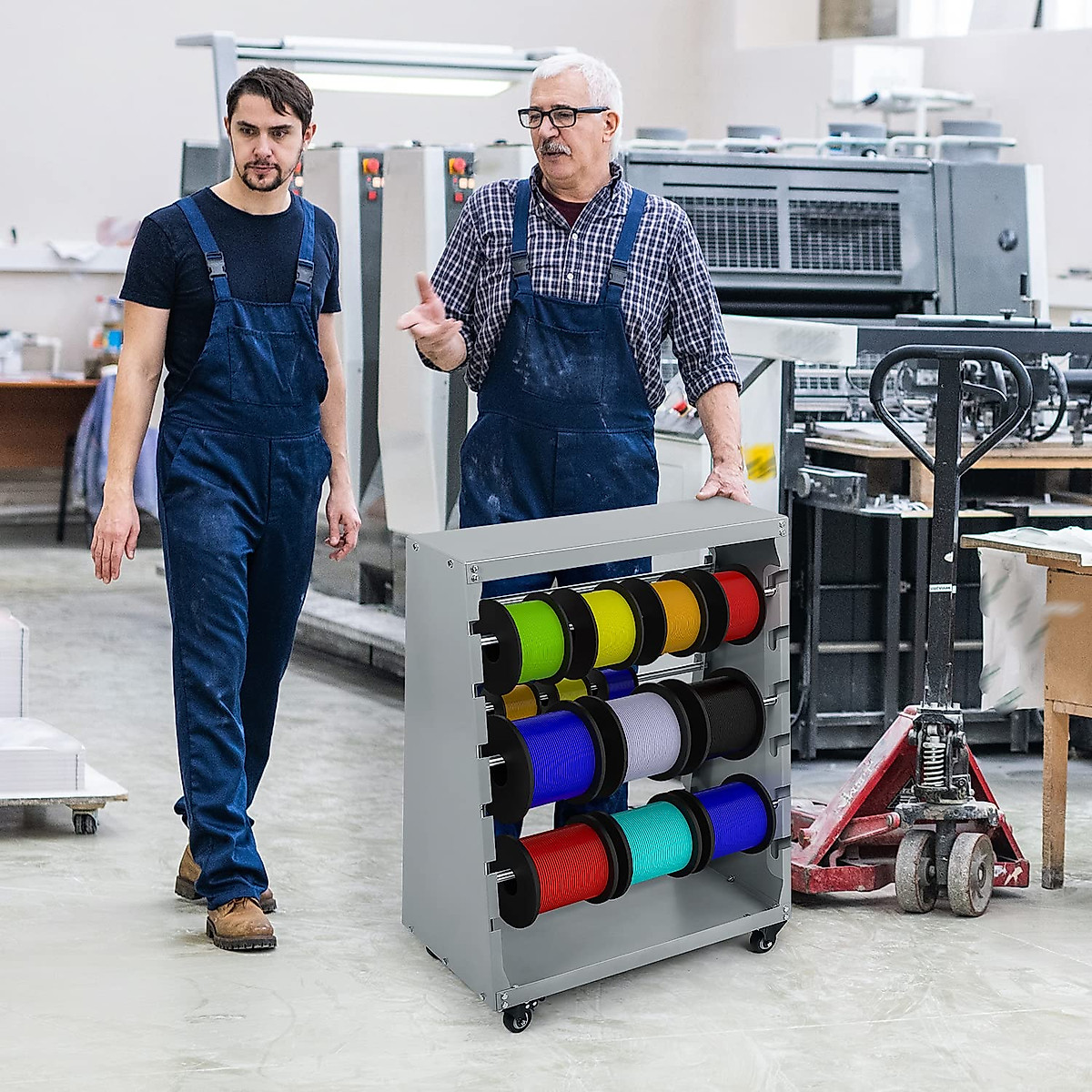 uyoyous Wire Spool Rack 29.5 x 25.2 Inch Cold-Rolled Steel Cable Dispenser Cart with Locked Wheels 6 Rods Electrical Wire Spool Storage Dispenser 300lbs Capacity for Industrial Workplace