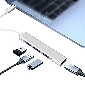 USB C to USB Hub 4 Ports Adapter Expander with USB 3.0, 3 USB 2.0 Ports - Support OTG Function - Portable Aluminum Laptop Accessories for MacBook Pro/Air, iPad Pro/Air 4, Chromebook (Silver)