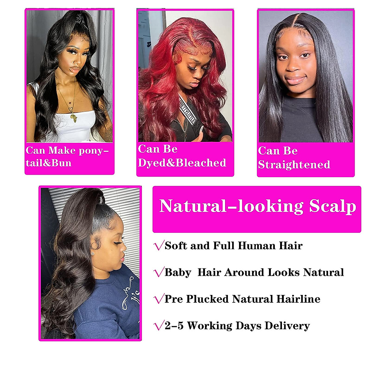 Body Wave Lace Front Wigs Human Hair 20 Inch Glueless 4X4 Lace Closure Wigs Human Hair for Black Women 180% Density Brazilian Virgin Hair Pre Plucked Bleached Knots with Baby Hair (Natural Color)