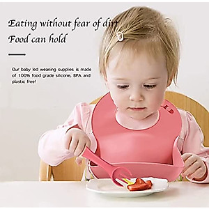 MAXTIL 8 Pcs Baby LED Weaning Supplies, Silicone Baby Feeding Set Silicone Suction Plates For Baby And Baby Bowl with Straw and Lid Baby Feeding Supplies Set