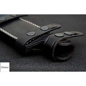 Ottoza Handmade Leather Knife Sheath RIGHT HAND Bushcraft Knife Sheath - Hunting Knife Sheath - Survival Knife Sheath - Fixed Blade Knife Sheath Horizontal Carry Black TOP GRAIN LEATHER No:158