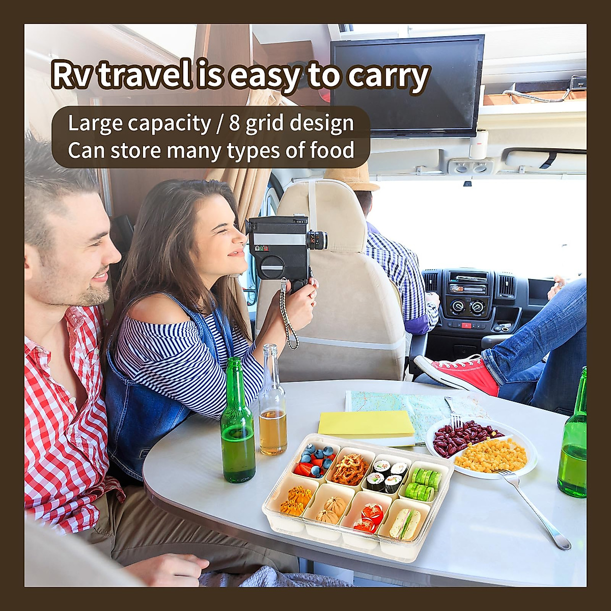 KVOOISD Divided Serving Tray with Lid and Handle, Clear Plastic Snackle Box Charcuterie Container 8 Compartments, Reusable Veggie Tray Fruit Tray,Large Snack Platter for Party Refrigerator Storage