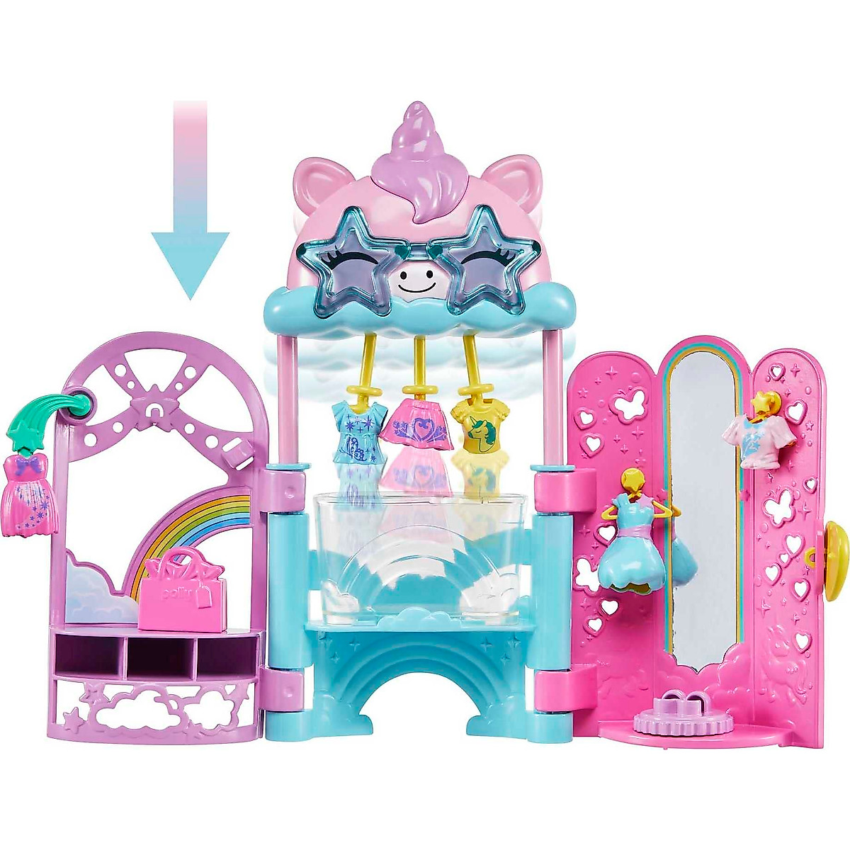Polly Pocket Dolls & Playset, Unicorn Toy with 2 Dolls & 19 Fashion Accessories, Glam It Up Style Studio