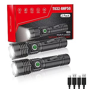 RFIUCH Rechargeable Flashlights High Lumens, 150000 Lumen Super Bright LED Flashlight with 5 Modes, LED Waterproof Handheld Flashlight for Emergencies(2 Pack)