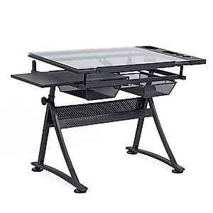 TECHTONGDA Adjustable Drafting Table Tattoo Stencil Glass Desk Artist Desk Tracing Drawing Working Station