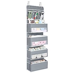 Univivi Door Hanging Organizer Nursery Closet Cabinet Baby Storage with 4 Large Pockets and 3 Small PVC Pockets for Cosmetics, Toys and Sundries (Grey)