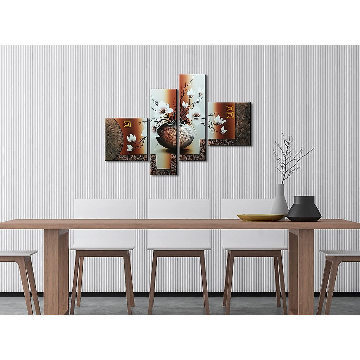 Wieco Art -Stretched and Framed 100% Hand-painted Modern Canvas Wall Art Stretched and Framed Elegant Flowers for Home Decoration Floral Oil Paintings on Canvas 4pcs/set