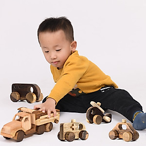 VINNY Unpainted Wooden Vehicle Cars for Toddlers, Handmade in Vietnam (Police car and Ambulance)