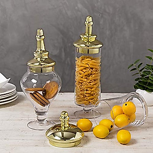 MyGift Set of 3 Antique Apothecary Style Glass Jars with Metallic Brass-Tone Lids