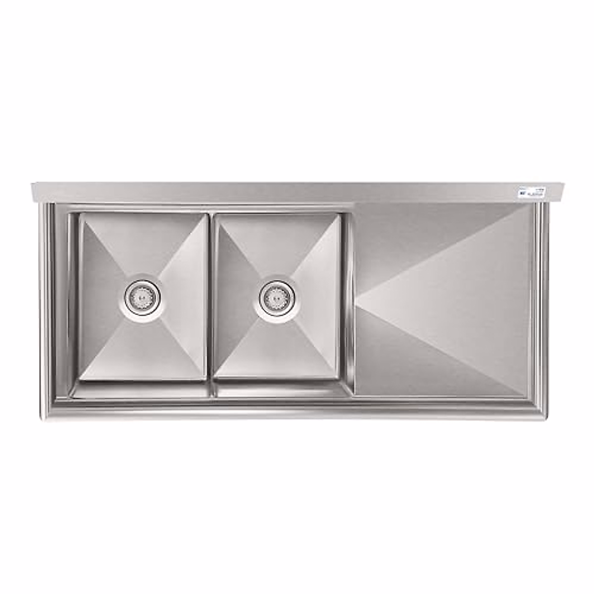 KoolMore 63 in. 18-Gauge 2-Compartment Commercial Sink with Backsplash and 24 in. Right Drainboard, Bowl dimensions 18"x24"x14" in Stainless-Steel (KM-SB182414-24R3)