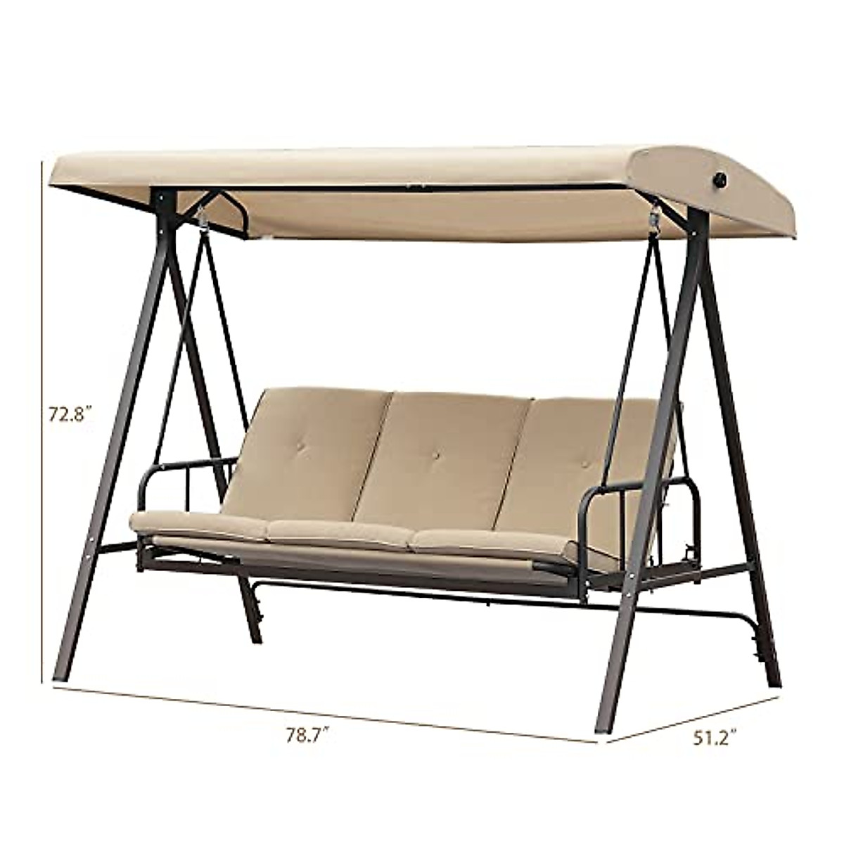 Aoodor 2 in 1 Patio Porch Swing Bed Olefin Fabric Fade Resistant Outdoor Converting Adjustable Canopy, Weather Resistant Glider with Removable 3 Seater - Brown