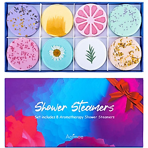 Aofmee Shower Steamers Aromatherapy - Pack of 8 Shower Bombs with Essential Oils for Relaxation, Christmas Gifts Birthday Gifts for Women and Men, Stress Relief and Luxury Self Care Shower Bath Bombs