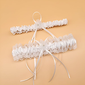 Lace Wedding Garters for Bride Pearl Stretch Prom Garter, Women Wedding Bridal Legs Garter Set (One Size, White)