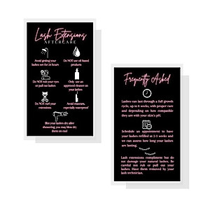 Lash Extension Aftercare Cards | 50 Pack | Eyelash Extension Supplies | 2x3.5" inches Business Card Size | Black with Neon Pink Color Design